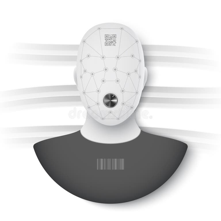 Human Face with Barcode, QR Code and Volume Control. the Concept of ...