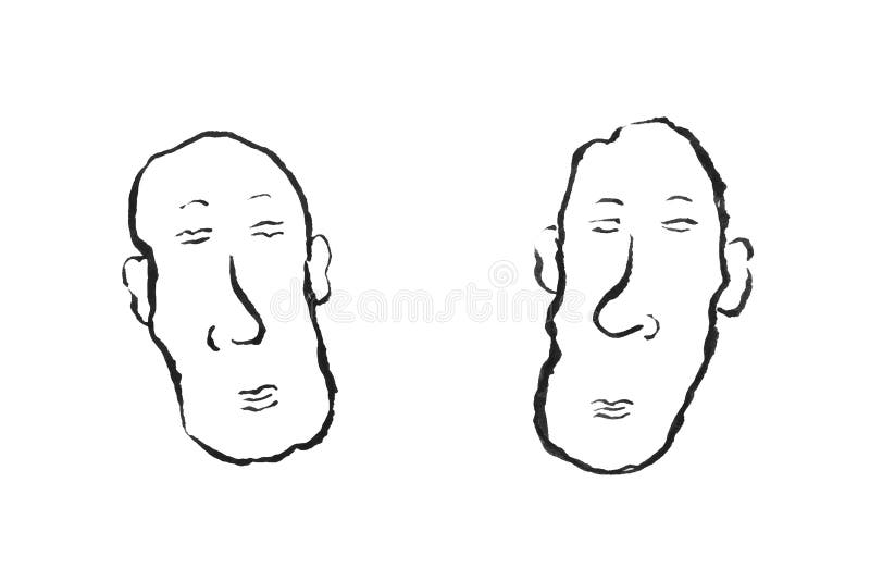 Human Face, Black Ink Line Art, Vector Illustration, Fine Art Stock ...