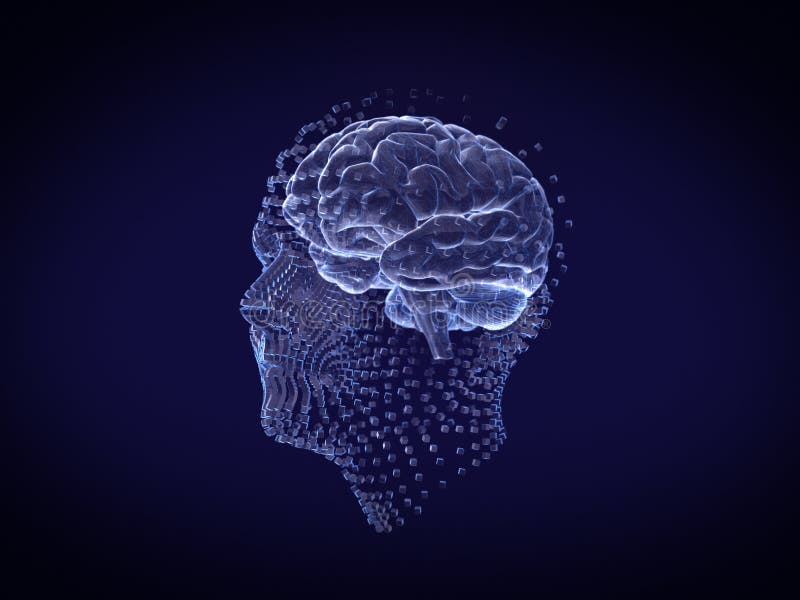Human Face and Brain Hologram Wireframe Style. Stock Illustration ...