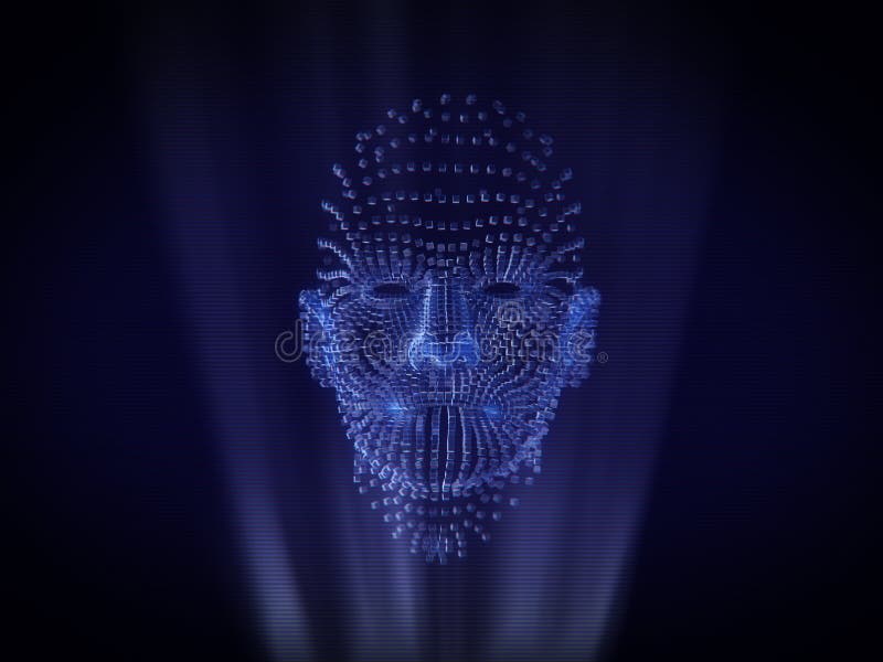 Human Face and Brain Hologram Wireframe Style. Stock Illustration ...