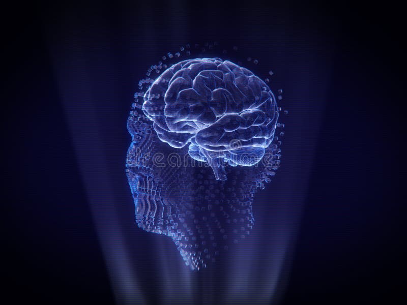 Human Face and Brain Hologram Wireframe Style. Stock Illustration ...