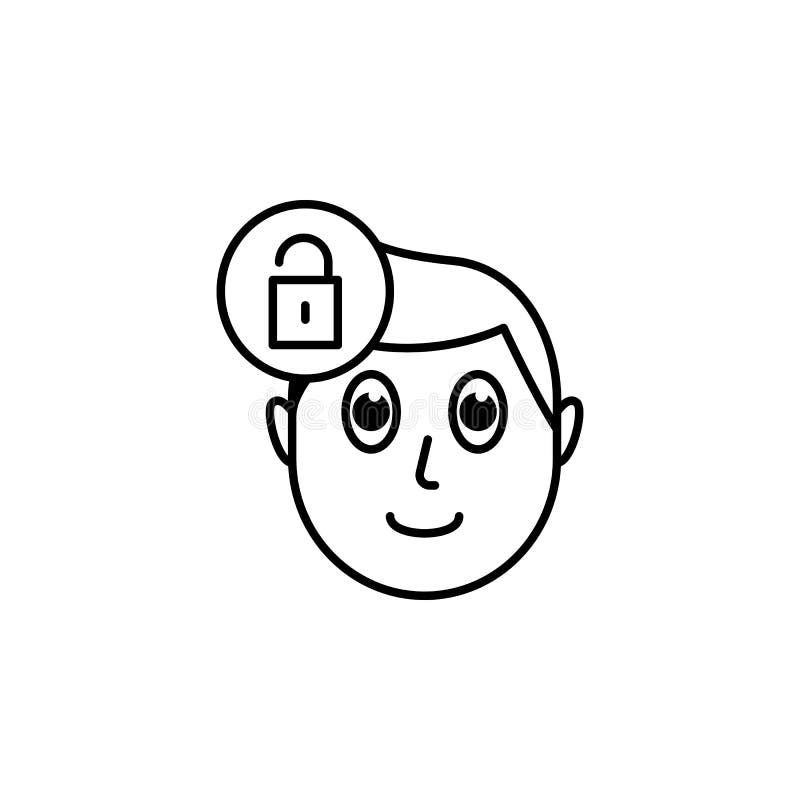 Human Face Character Mind in Lock Icon Stock Illustration ...