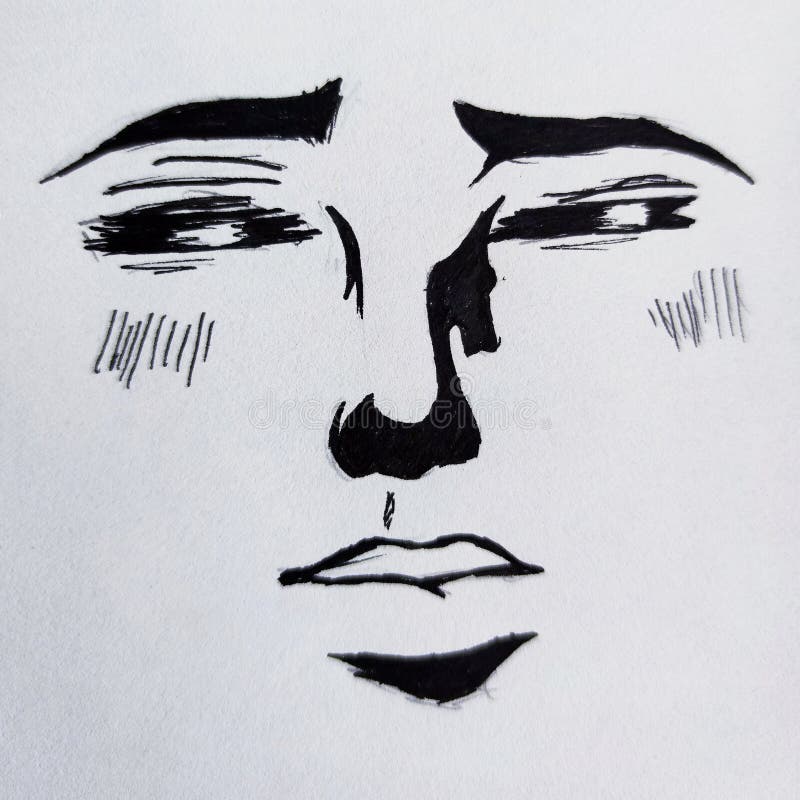 Human Face Close Up, Black and White Graphic Drawing Stock Photo ...