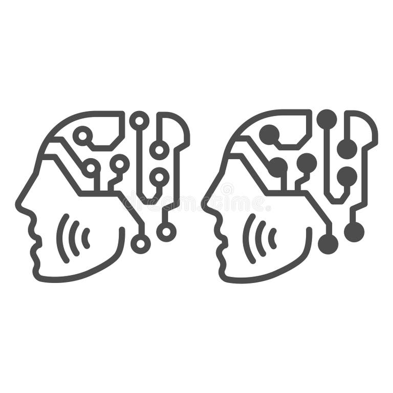 Human Face with Connections Line and Solid Icon, Neural Network Concept. Vector Graphics Stock ...