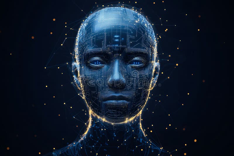 Human Face with Digital Circuits, Concept of Artificial Intelligence ...