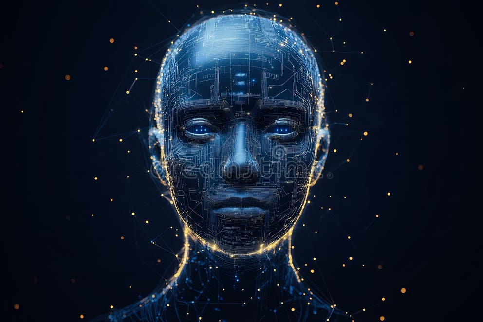 Human Face with Digital Circuits, Concept of Artificial Intelligence ...