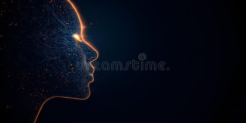 Human Face with Digital Circuits, Concept of Artificial Intelligence ...