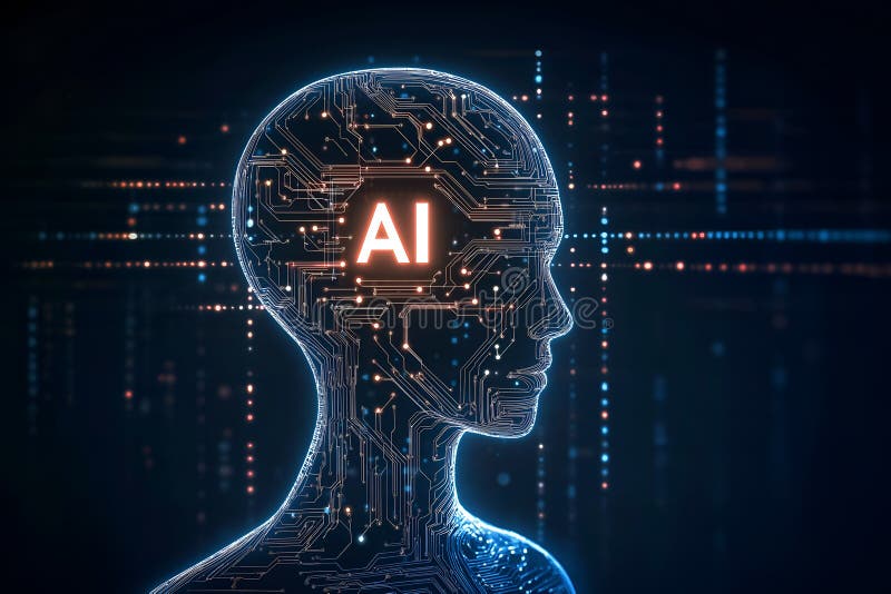 Human Face with Digital Circuits, Concept of Artificial Intelligence ...