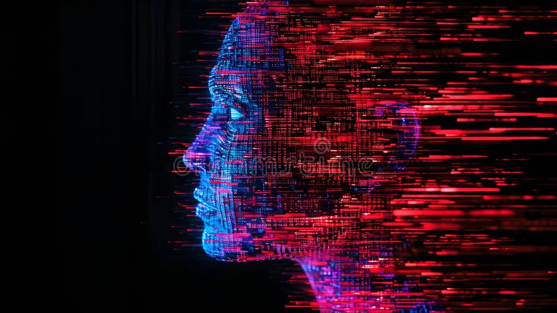 Human Face with Digital Lines. Artificial Intelligence, Thinking Power ...