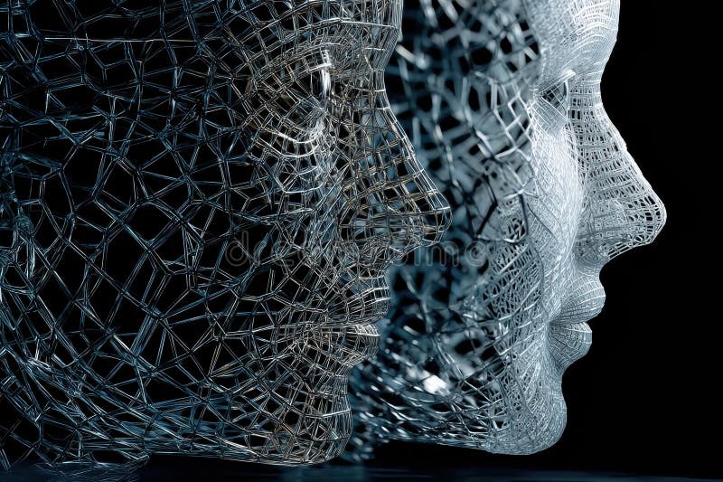 Human Face Divided into Organic and Robotic Mesh, Exploring Technology ...