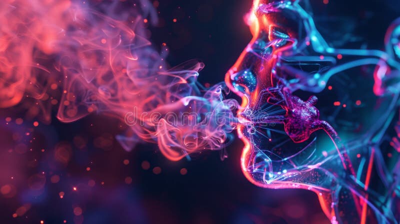 Human Face Emerging from Abstract Smoke and Particles Background Stock ...
