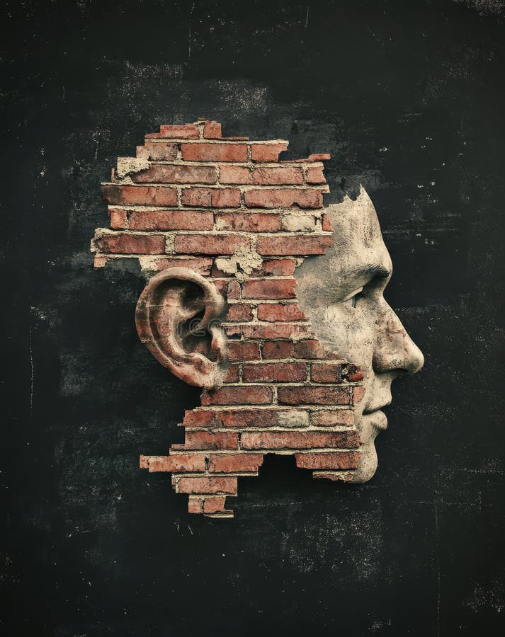 Human Face Emerging from Fragmented Brick Stock Image - Image of ...