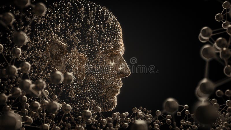 The Human Face is Formed by the Fusion of Golden Atoms. Stock ...
