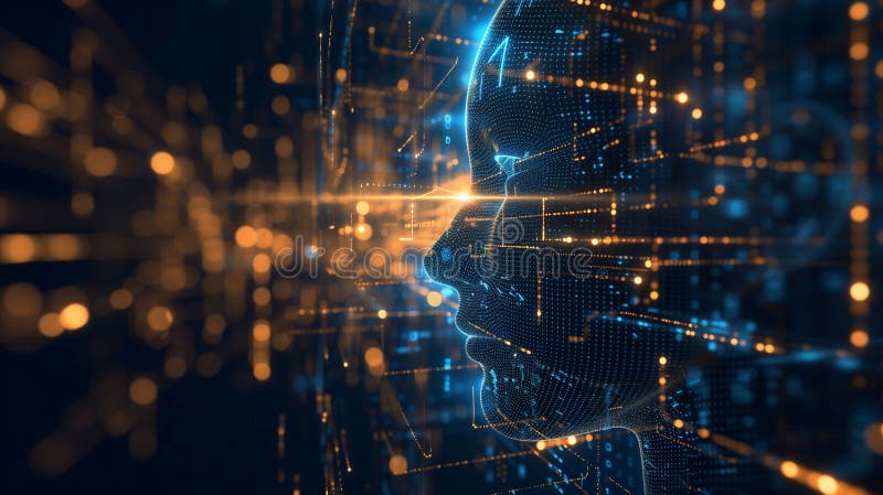 Persons Face with Glowing Lights in Background Stock Illustration ...