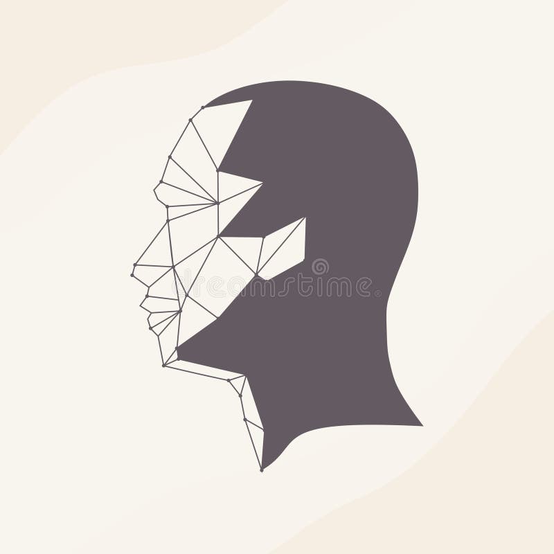 Human Face Low Poly Illustration. Wireframe Mesh Head Shape Consisting ...