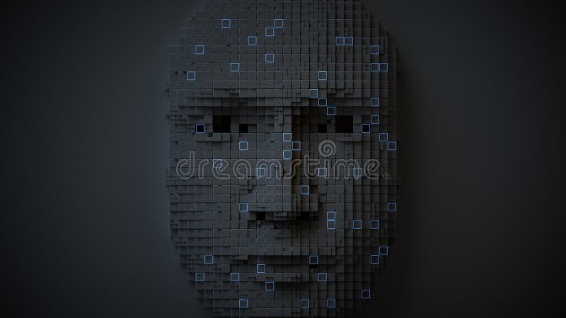 Human Face Made of Black Pixels 3D Render Stock Illustration ...