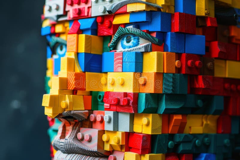 A Human Face Made of Building Blocks Stock Illustration - Illustration ...