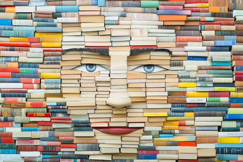 Human Face Made of Stacked Books, AI Generated Stock Illustration ...