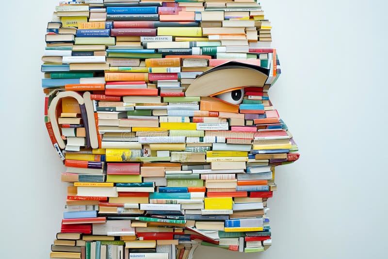 Human Face Made of Stacked Books, AI Generated Stock Illustration ...