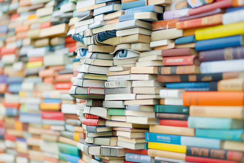Human Face Made of Stacked Books, AI Generated Stock Illustration ...