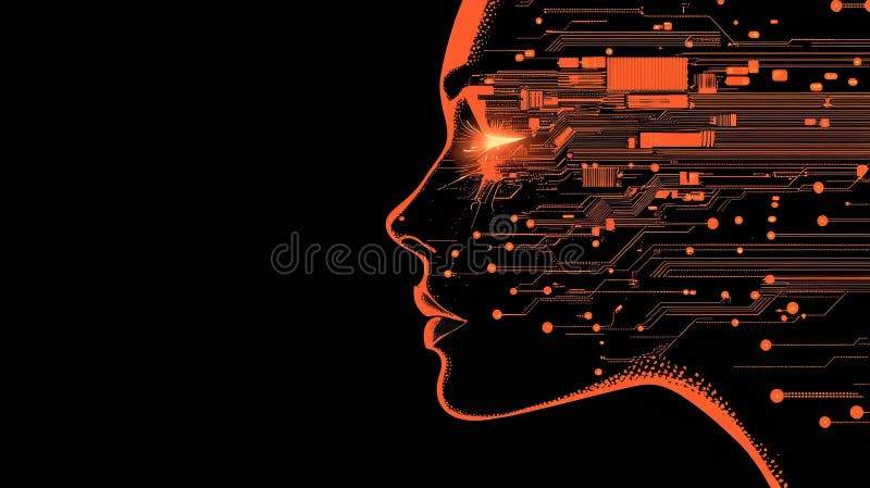 Human Face Merges with Glowing Digital Circuits Showcasing the Future ...