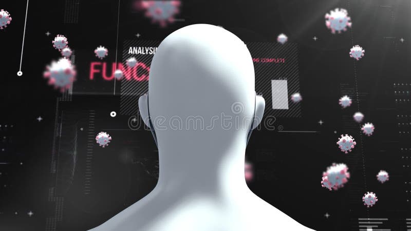 Human Face Model Wearing Face Mask Spinning Against Digital Interface ...