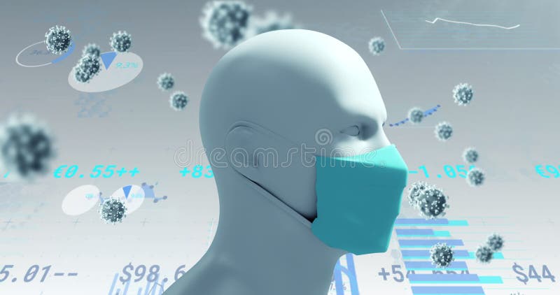 Human Face Model Wearing a Mask Spinning Against Covid-19 Cells and ...