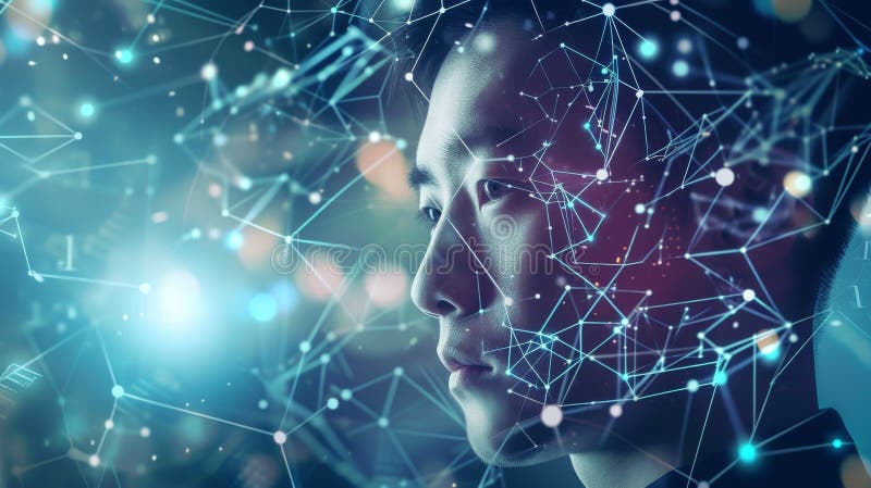 Human Face with Network Connections Overlay Stock Image - Image of ...