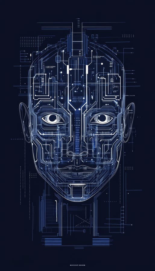 Human Face Outline Filled with Interconnected Digital Circuits ...