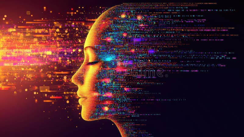 Human Face Outline Transitions into Binary Code Representing Futuristic Artificial Intelligence ...