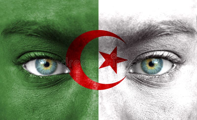 Human Face Painted with Flag of Algeria Stock Image - Image of portrait ...