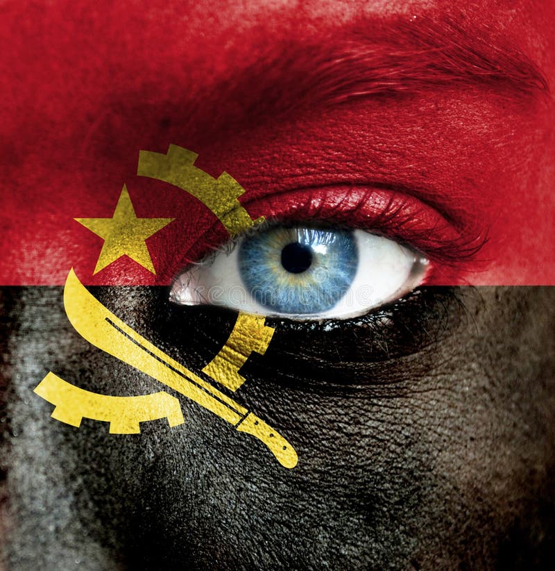 Human Face Painted with Flag of Angola Stock Image - Image of cheerful ...