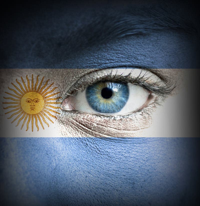 Human Face Painted with Flag of Argentina Stock Image - Image of ...