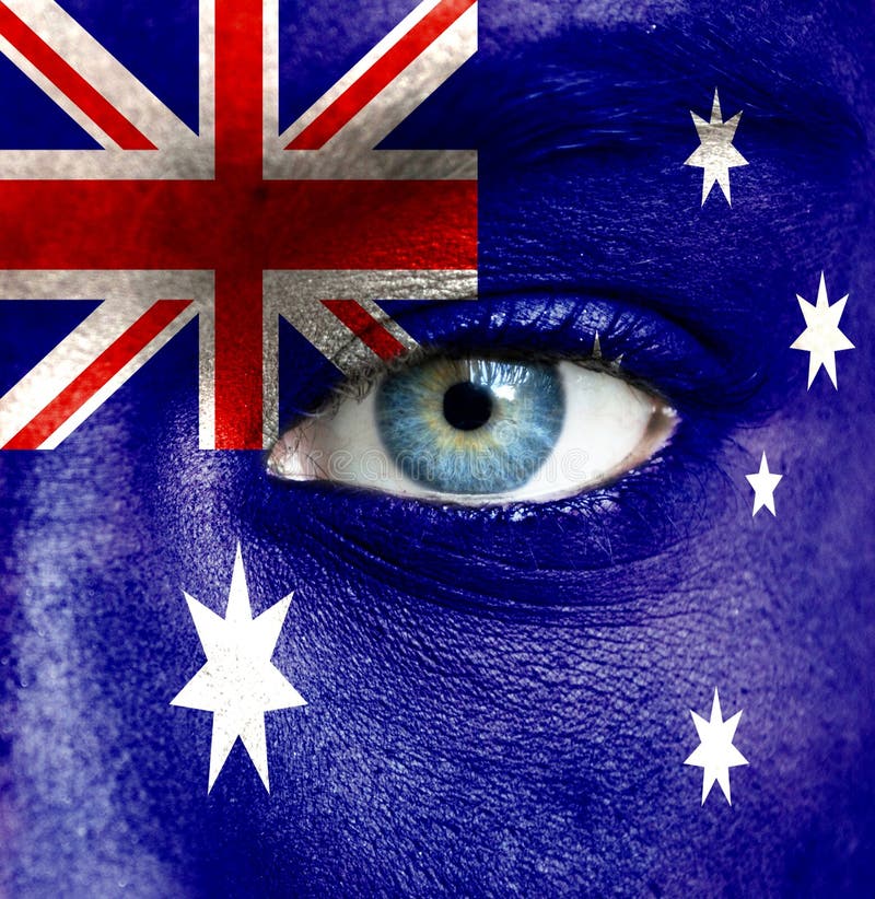 Human Face Painted with Flag of Australia Stock Photo - Image of ...