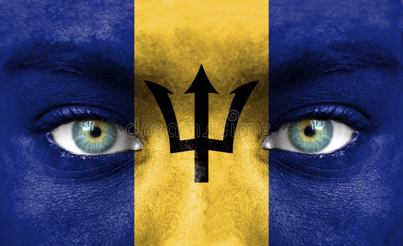 Human Face Painted with Flag of Barbados Stock Image - Image of ...