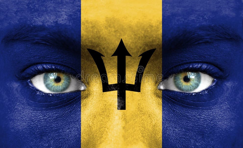Human Face Painted with Flag of Barbados Stock Image - Image of ...