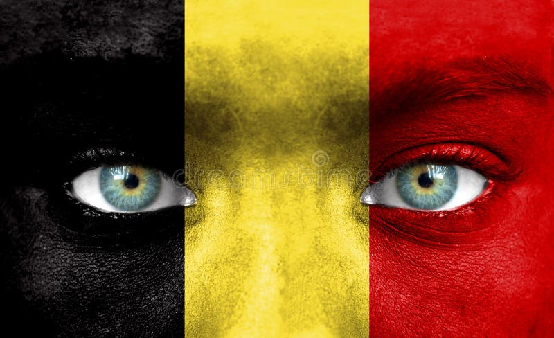 Human Face Painted with Flag of Belgium Stock Photo - Image of culture ...