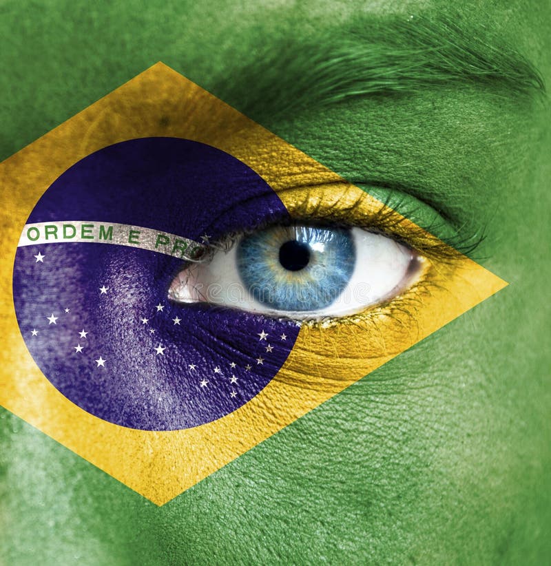 Human Face Painted with Flag of Brazil Stock Image - Image of culture ...