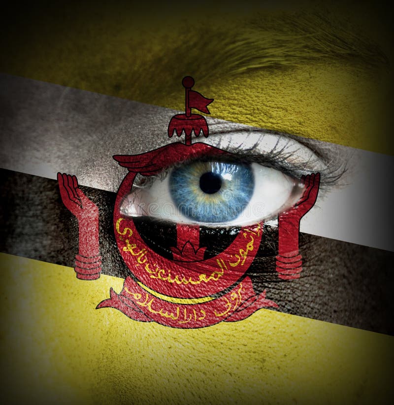 Human Face Painted with Flag of Brunei Stock Image - Image of pride ...