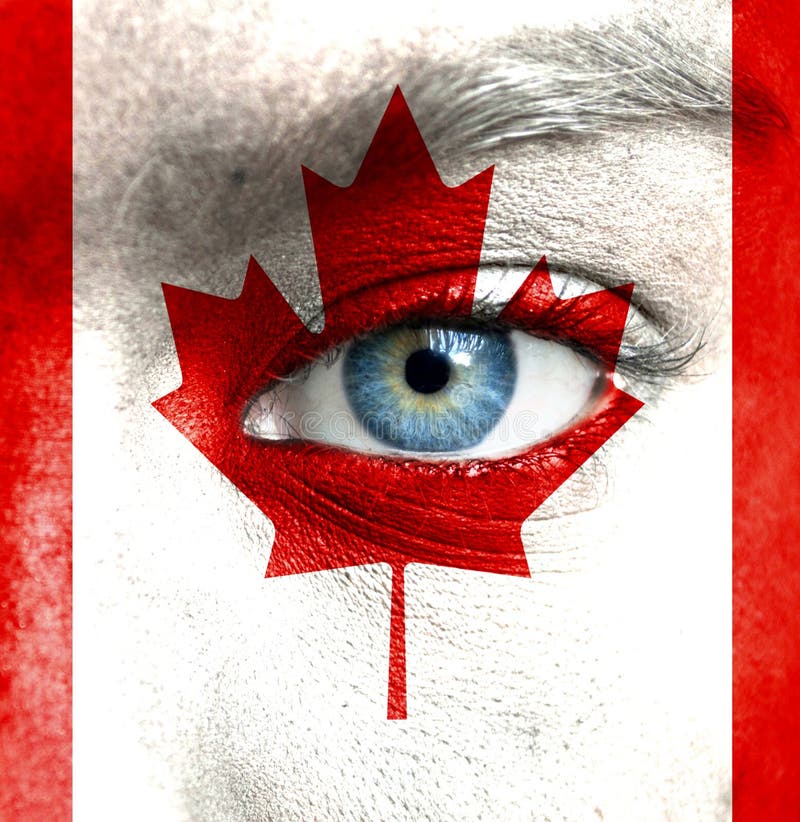 Human Face Painted with Flag of Canada Stock Image - Image of culture ...
