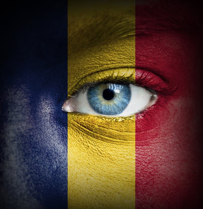 Human Face Painted with Flag of Chad Stock Image - Image of football ...