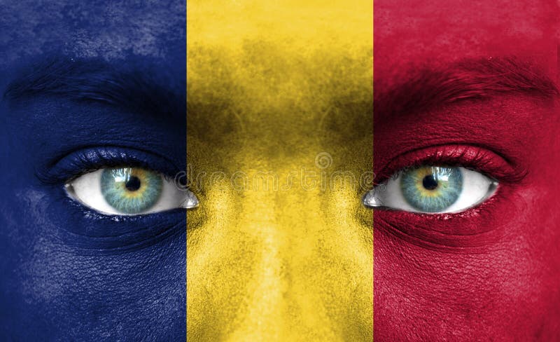 Human Face Painted with Flag of Chad Stock Photo - Image of flag ...