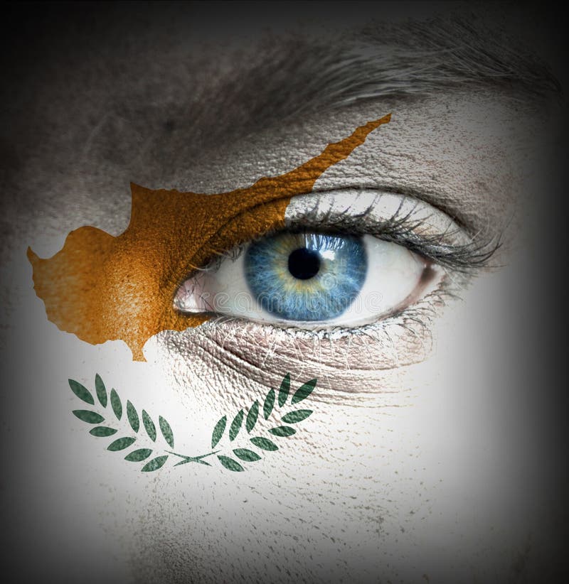 Human Face Painted with Flag of Cyprus Stock Photo - Image of pride ...