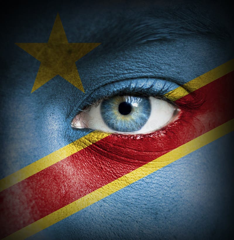 Human Face Painted with Flag of Democratic Republic of Congo Stock ...