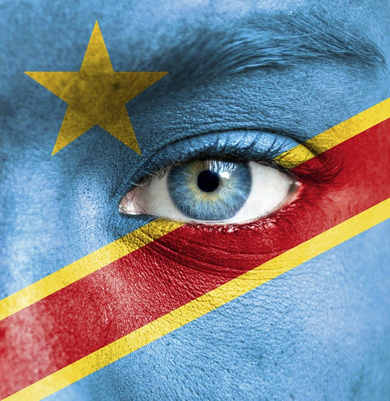 Human Face Painted with Flag of Democratic Republic of Congo Stock ...