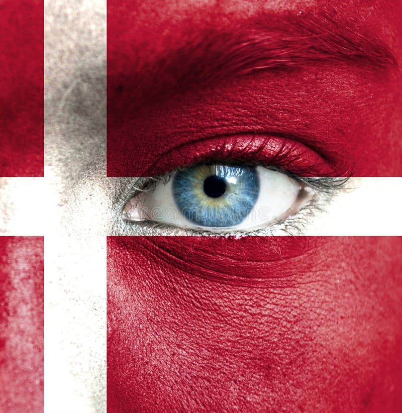 Human Face Painted with Flag of Denmark Stock Photo - Image of ...