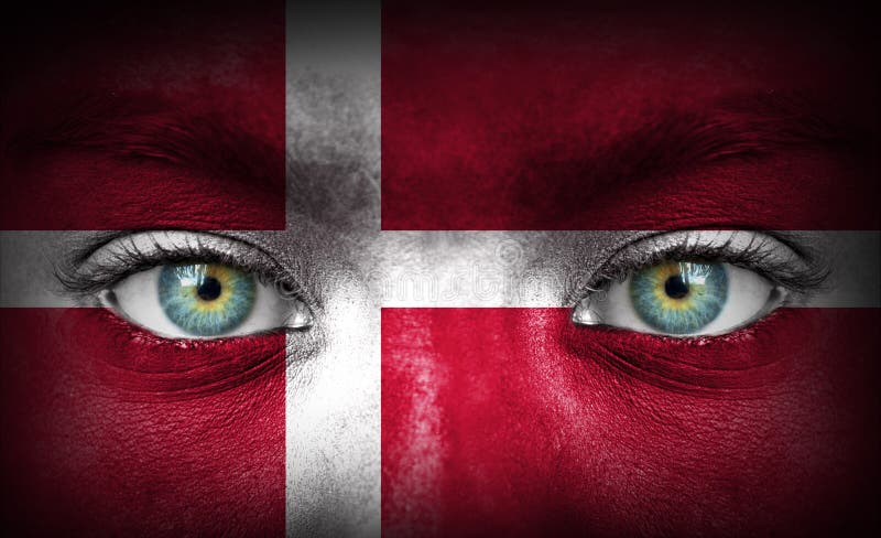 Human Face Painted with Flag of Denmark Stock Photo - Image of ...