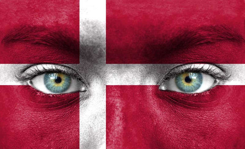 Human Face Painted with Flag of Denmark Stock Photo - Image of ...