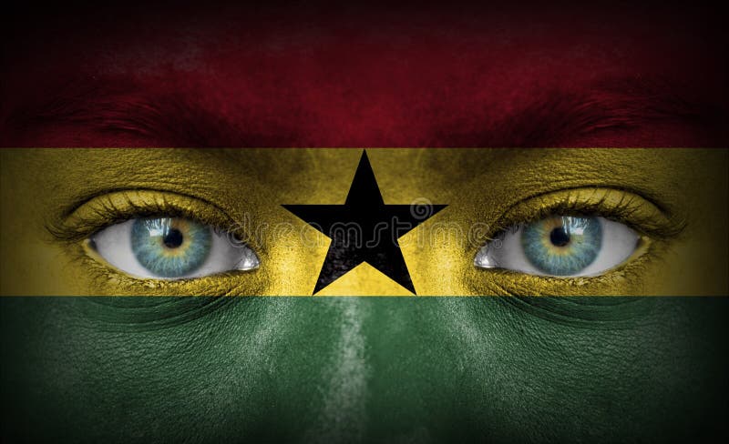Human Face Painted with Flag of Ghana Stock Image - Image of european ...