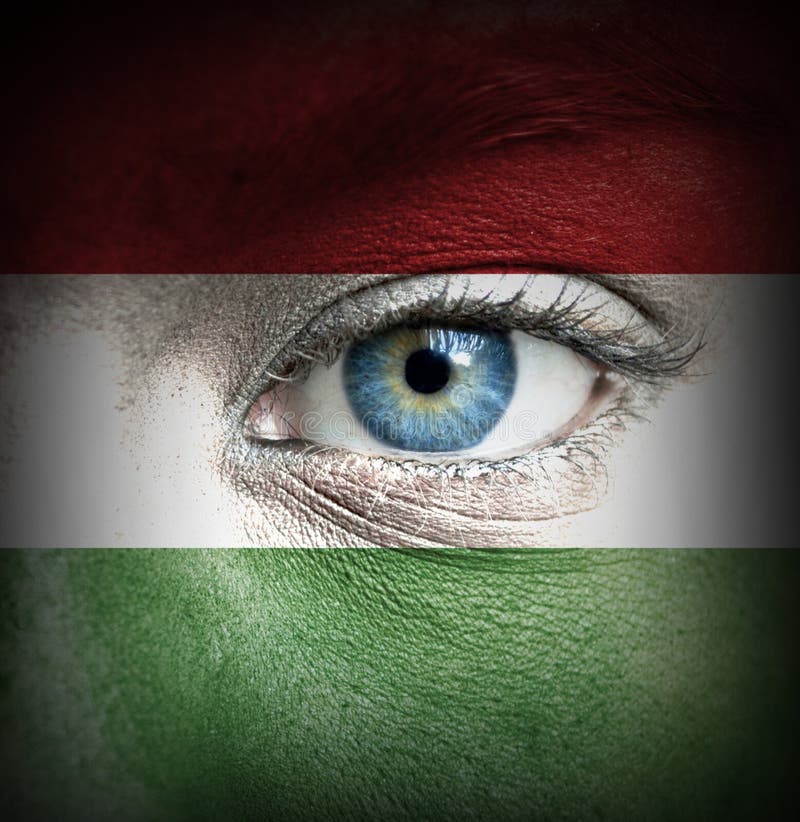 Human Face Painted with Flag of Hungary Stock Image - Image of portrait ...
